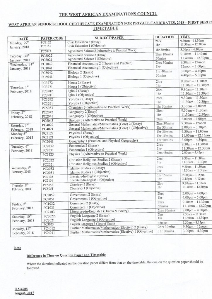 WAEC Timetable 2018 May/June Exam Released - Check Here | Campus Portal ...